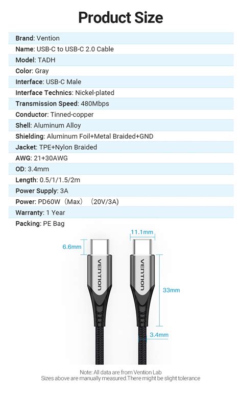 Vention Usb C To Usb C Cable Pd W A Qc Fast Charging Type C Data Cable For Samsung Xiaomi