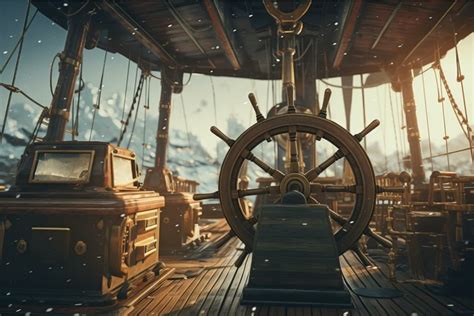 Vintage Wood Steering Ship Cruise Generate Ai