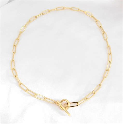 Gold Toggle Clasp Choker Paperclip Chain Necklace T Bar Etsy
