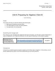 Unit Activity Unit 6 Preparing For Algebra 2 Sem B 2 1 Pdf Algebra 2 Sem B Unit 6 Unit