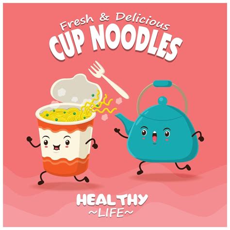 Premium Vector Vintage Cup Noodles Poster Design With Vector Cup