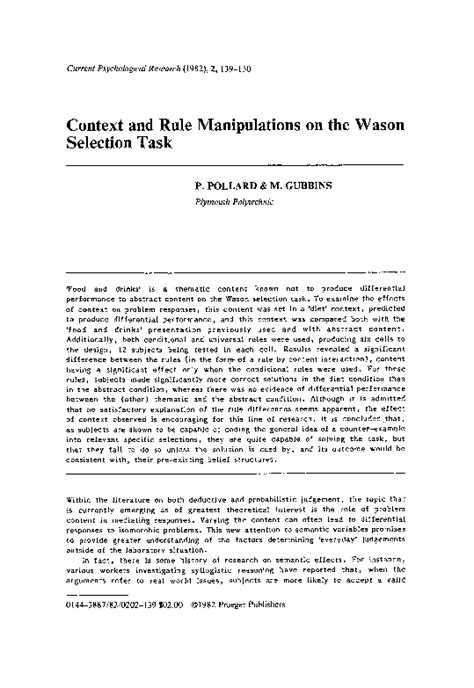 Pdf Context And Rule Manipulations On The Wason Selection Task