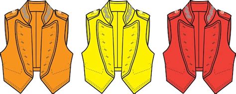 패션 플랫 스케치 기술 드로잉 벡터 일러스트 템플릿을 위한 프린스 로얄 조끼 프리미엄 벡터