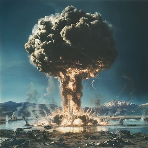 Nuclear Explosion Over Desert Landscape Stock Image Image Of Nuclear