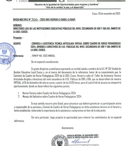 OFICIO MULTIPLE N GRC GEREDU C DUGEL C DAGP Ugel Cusco