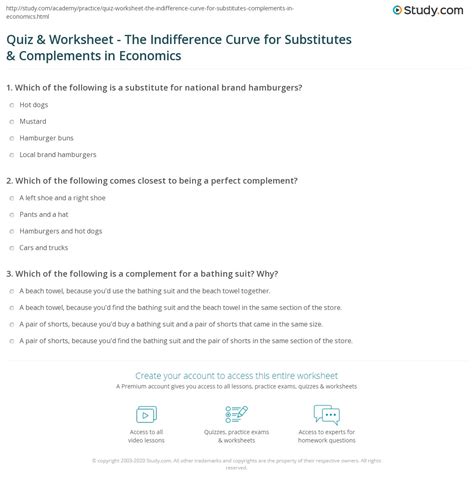 Quiz And Worksheet The Indifference Curve For Substitutes And Complements In Economics