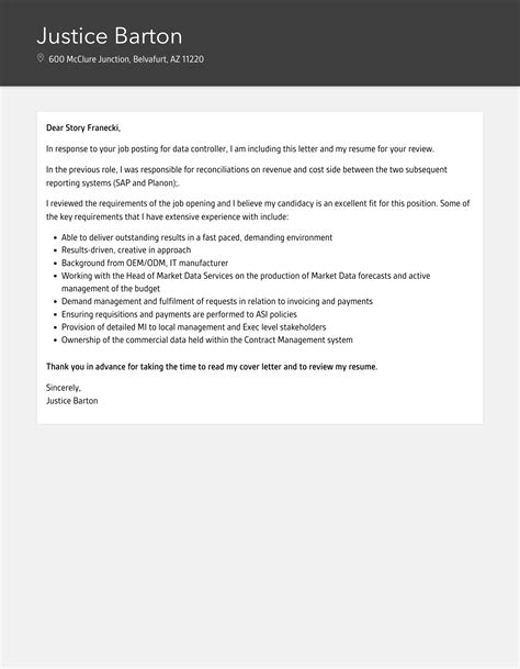 Data Controller Cover Letter Velvet Jobs