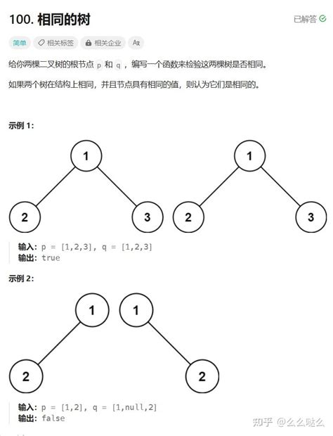 leetcode 100 检查两颗树是否相同 知乎