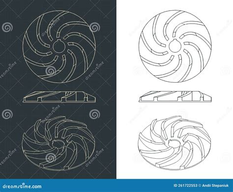 Pump Impeller Blueprints Cartoon Vector 261722553