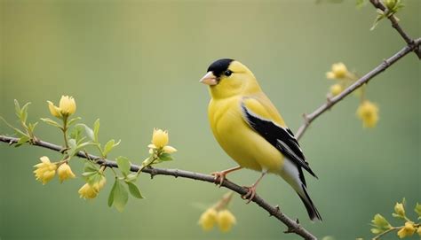 A Yellow Bird With A Black Head And A Yellow Beak Is Sitting On A
