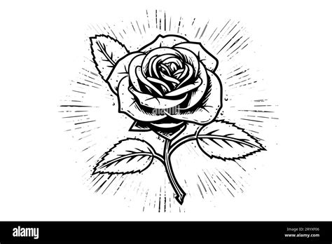 Elegant Rose Vintage Simple Line Art Hand Drawn Ink Sketch Engraving
