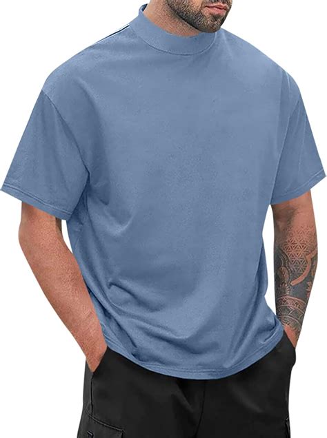 Wihion Men Turtleneck Mock Neck T Shirts Short Sleeve Ribbed High Neck