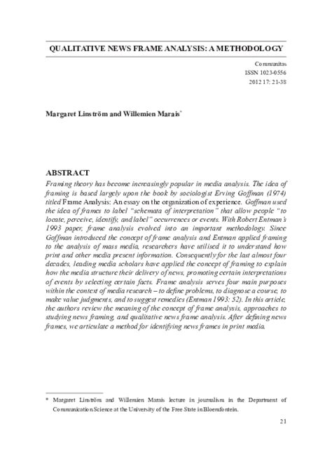 Pdf Qualitative News Frame Analysis A Methodology