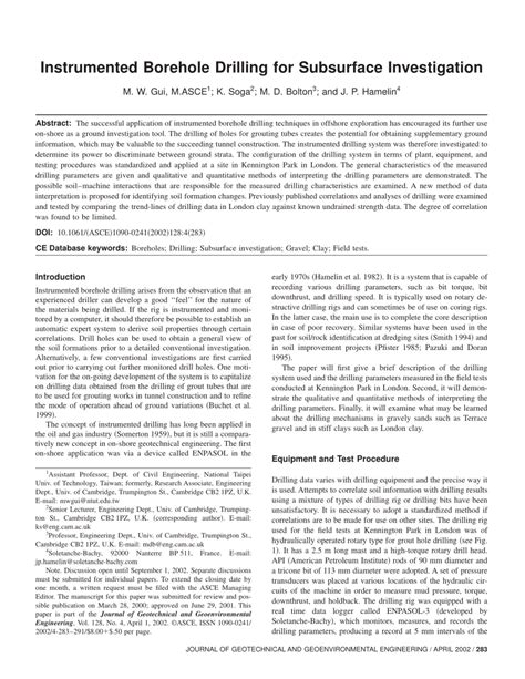 Pdf Instrumented Borehole Drilling For Subsurface Investigation