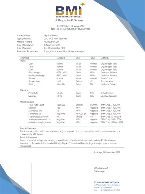Coa Template Pdf Chemistry Nature