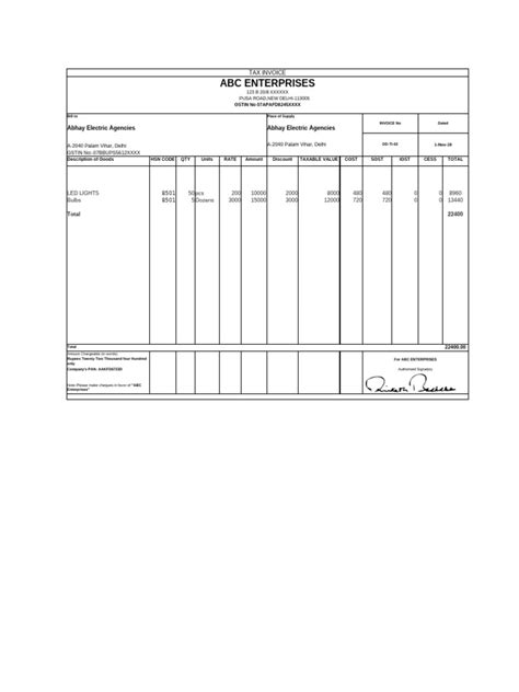 Gst Tax Invoice Format For Goods Format 2 Pdf