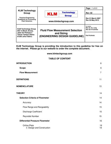 Fluid Flow Measurement Selection And Sizing KLM Technology