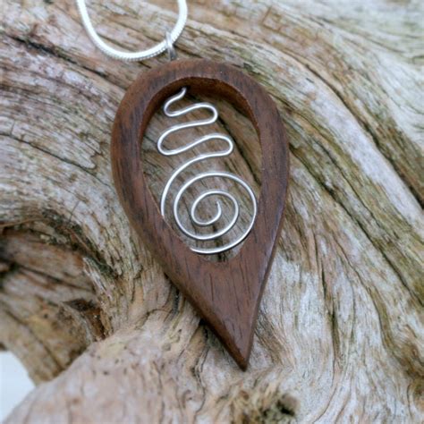 Teardrop Celtic Spiral Pendant Made From Reclaimed Sanur Wood Etsy