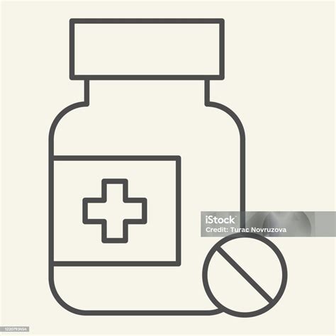 醫用藥物薄線圖示在白色背景上 醫學輪廓樣式象形圖的 Vial瓶與藥丸或維生素為移動概念和網路設計向量圖形向量圖形及更多上癮圖片 Istock