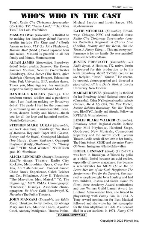 Funny Girl Broadway August Wilson Theatre 2022 Playbill