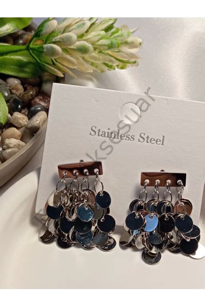 Silver Çelik Pullu Küpe