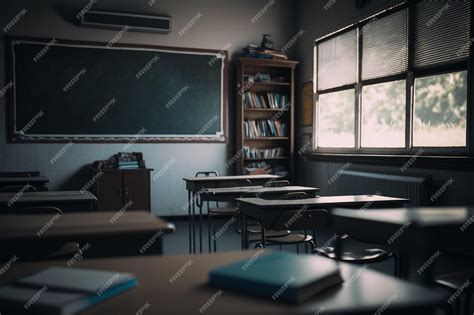 Premium Ai Image School Empty Classroom With Tables Illustration