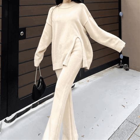 세트판매 앞트임 오버핏 니트 슬림 부츠컷 니트 팬츠 하우 세트 3color