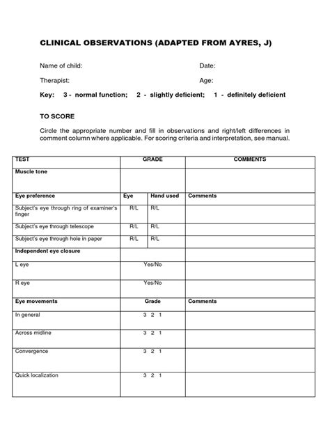 Clinical Observation Score Sheet Pdf Anatomical Terms Of Motion Musculoskeletal System