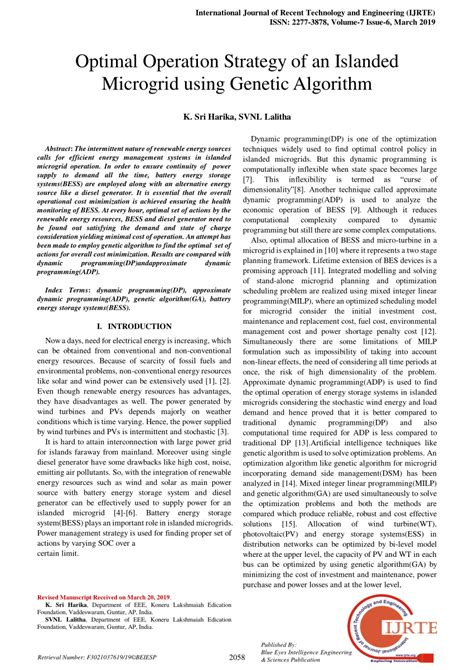 Pdf Optimal Operation Strategy Of An Islanded Microgrid Using Genetic Algorithm