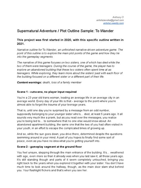 Anthony O 2021 Supernatural Adventure Plot Outline To Wander Pdf