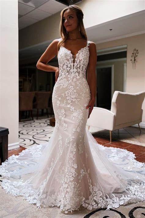 Love Ivory Backless Sleeveless Lace Mermaid Long Wedding Dress Kissprom