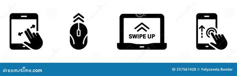 Swipe Button On Smartphone Computer Pc Silhouette Icon Set Slide