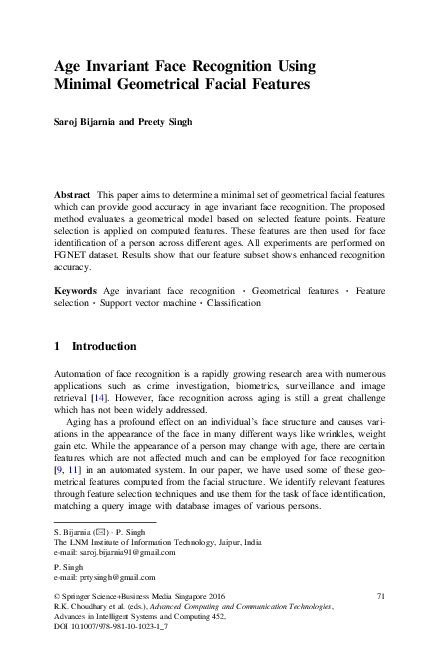 Pdf Minimal Geometrical Features For Face Recognition