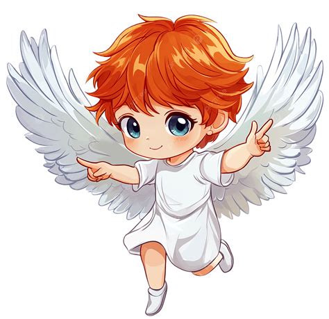 Adorable Angel Boy With Red Hair And White Wings In Cartoon Style