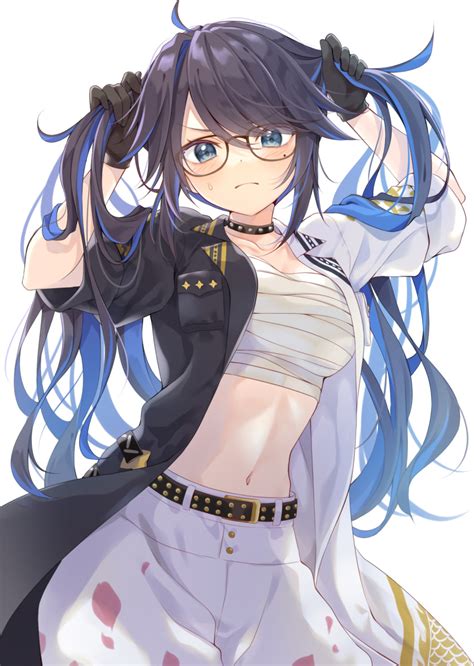 Safebooru 1girl Ahoge Belt Black Gloves Black Hair Blue Eyes Blue