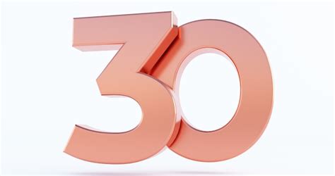 Bronze Número 30 Isolado No Fundo Branco Dígito Metálico Brilhante
