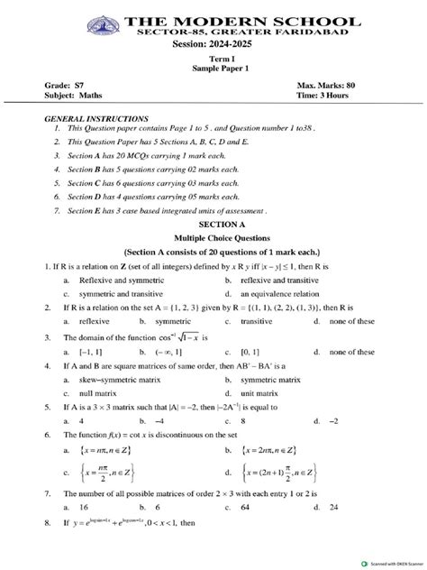 Sample Paper 1 Grade 12 Session 2024 25 Pdf