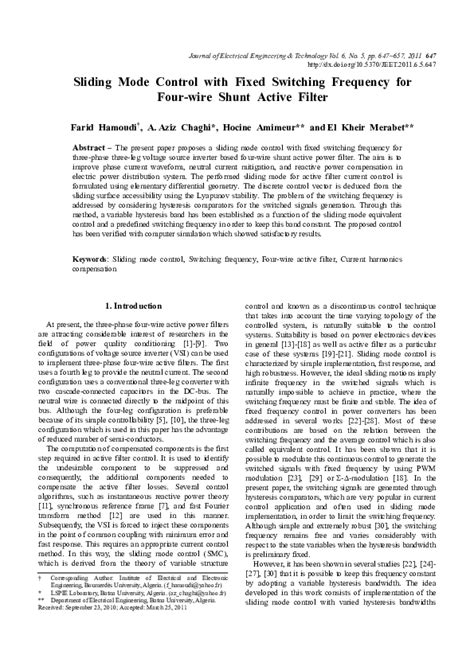 Pdf Sliding Mode Control With Fixed Switching Frequency For Four Wire Shunt Active Filter