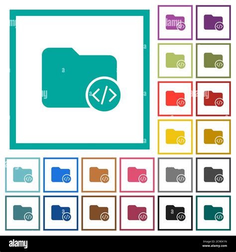 Source Code Directory Flat Color Icons With Quadrant Frames On White Background Stock Vector