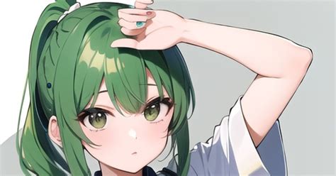 Ai ポニテ緑髪娘（山風景ほか） 日向あすかのイラスト Pixiv