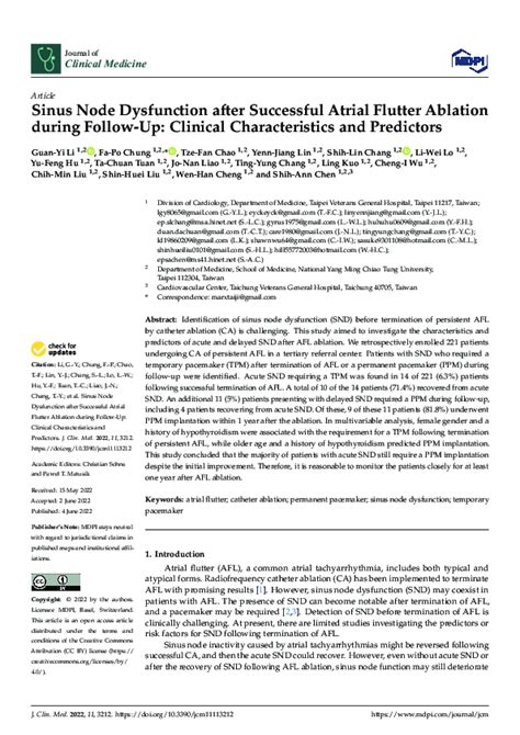 Pdf Sinus Node Dysfunction After Successful Atrial Flutter Ablation During Follow Up Clinical