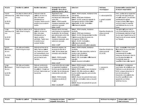 Bilan Musculaire et Amplitude Articulaire Muscle Position du patient Position évaluateur