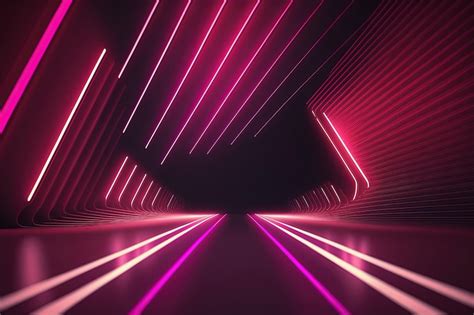 Premium Photo Wall With Red And Pink Neon Led Light Shapes Abstract