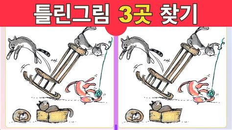 기억력 향상 프로젝트 장난꾸러기 고양이 틀린그림찾기 Find The 3 Differences 집중력 기억력 다른그림