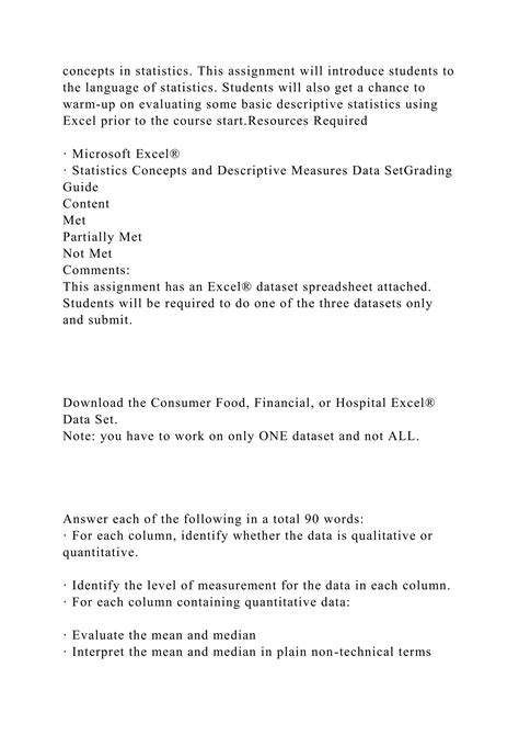 Statistics Concepts And Descriptive Measures Grading Guidedocx