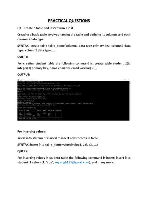 Practical Questions Of Sql Pdf