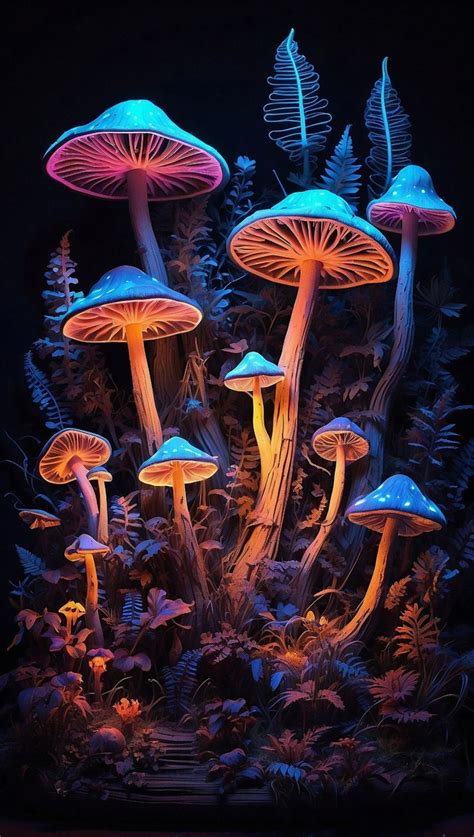 Neon Mushroom Wallpaper 4k Bioluminescent Mushroom Wallpaper