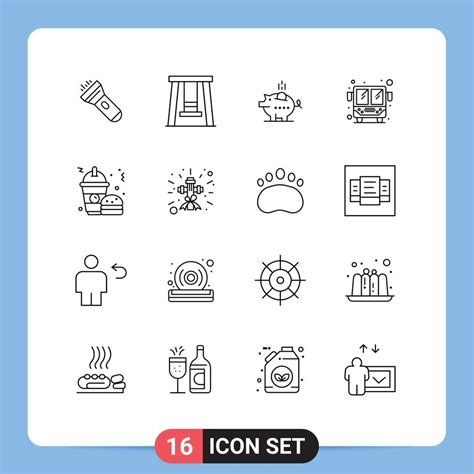 16 Universal Outlines Set For Web And Mobile Applications Burger Fast Food Economy Public