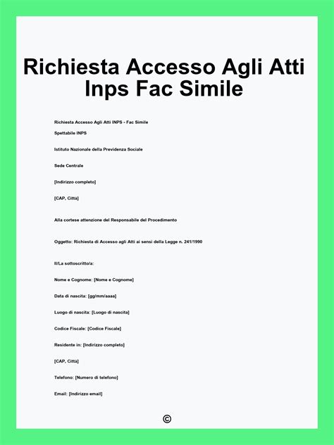 Richiesta Accesso Agli Atti Inps Fac Simile