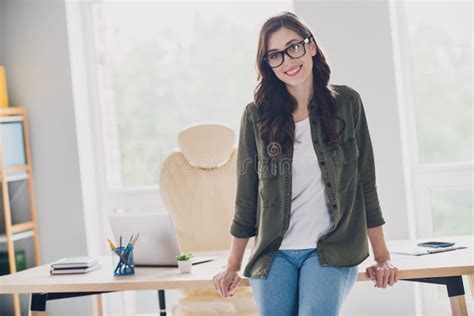 Photo Of Happy Smiling Lady Assistant Wear Spectacles Smiling Finishing